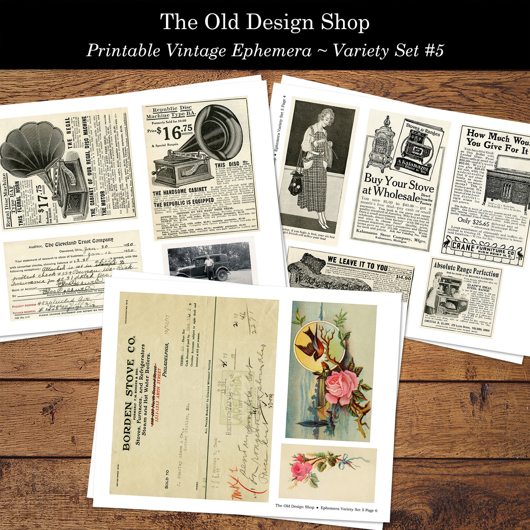 Set 5 Vintage Ephemera Printable Variety Pack Digital Download - Etsy