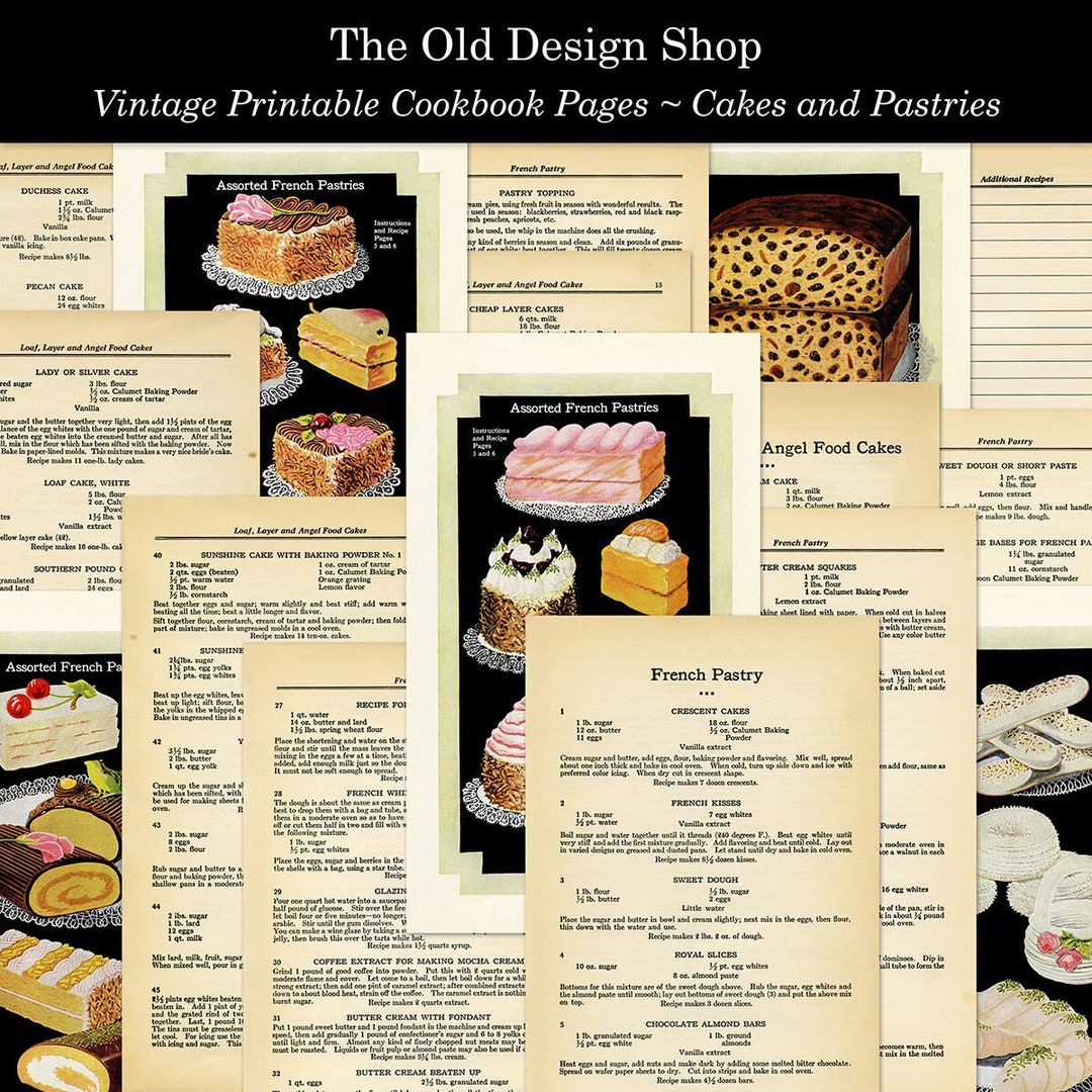Printable Cookbook Pages French Pastry Recipes for Junk Journals ...