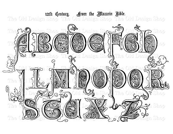 Alphabet Clip Art 12th Century Vintage Typography Printable Vintage ...