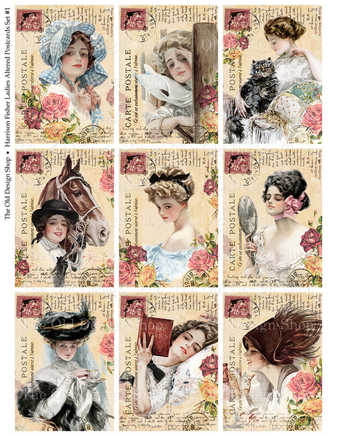 Harrison Fisher Ladies Altered ATC Size Cards Set 1 Printable | Etsy