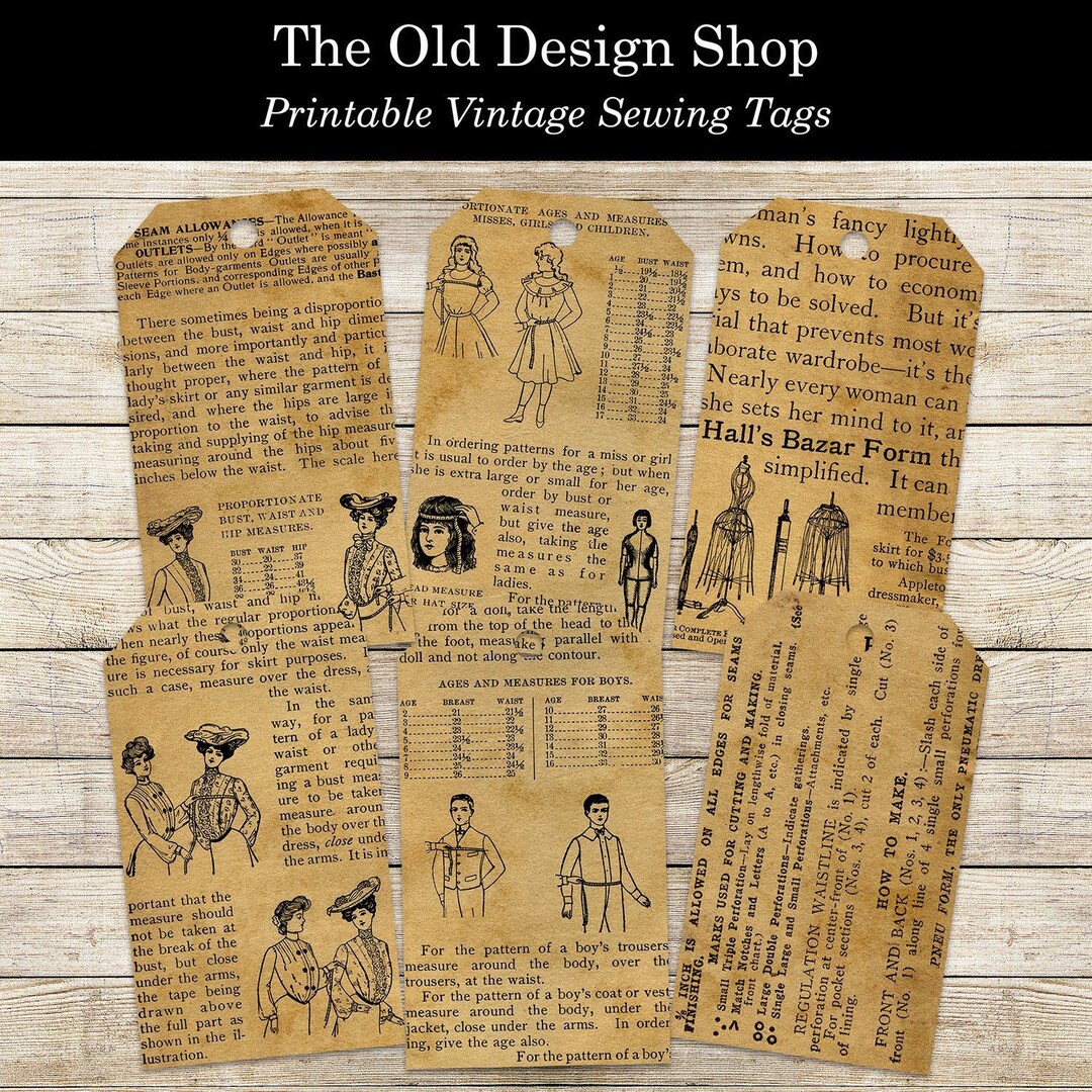 Printable Sewing Tags Vintage Style Tag Neutral Ephemera Junk Journal ...