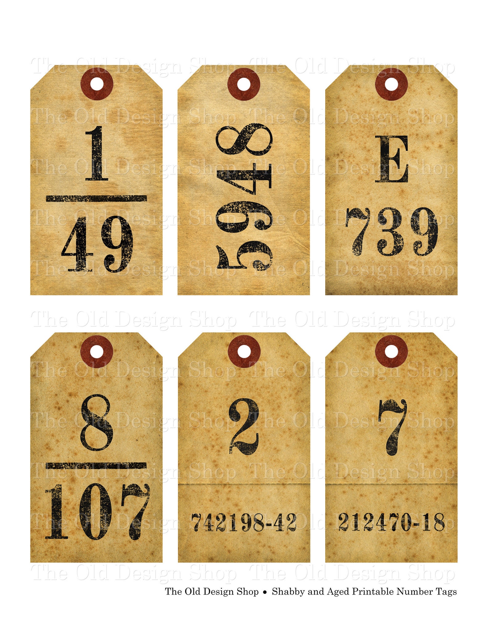 Shabby and Aged Number Tags Printable Vintage Style Digital - Etsy