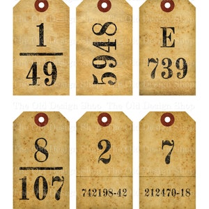 Shabby and Aged Number Tags Printable Vintage Style Digital Collage ...