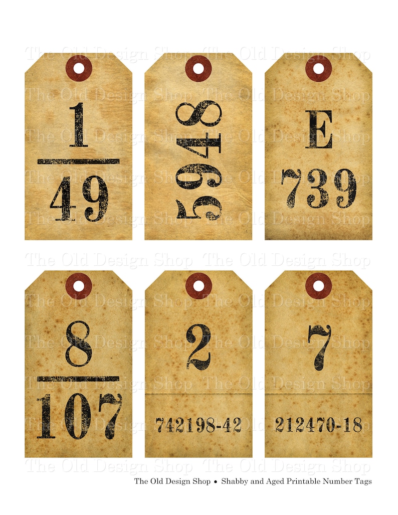 Shabby and Aged Number Tags Printable Vintage Style Digital - Etsy
