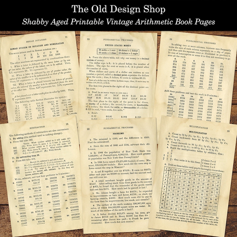 Arithmetic School Printable Vintage Shabby Aged Worn Book | Etsy
