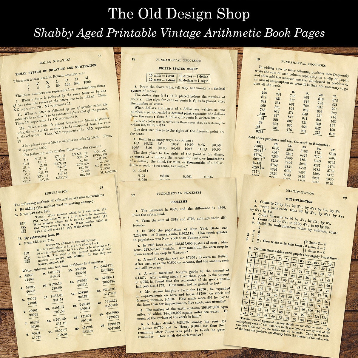 Arithmetic School Printable Vintage Shabby Aged Worn Book - Etsy Canada