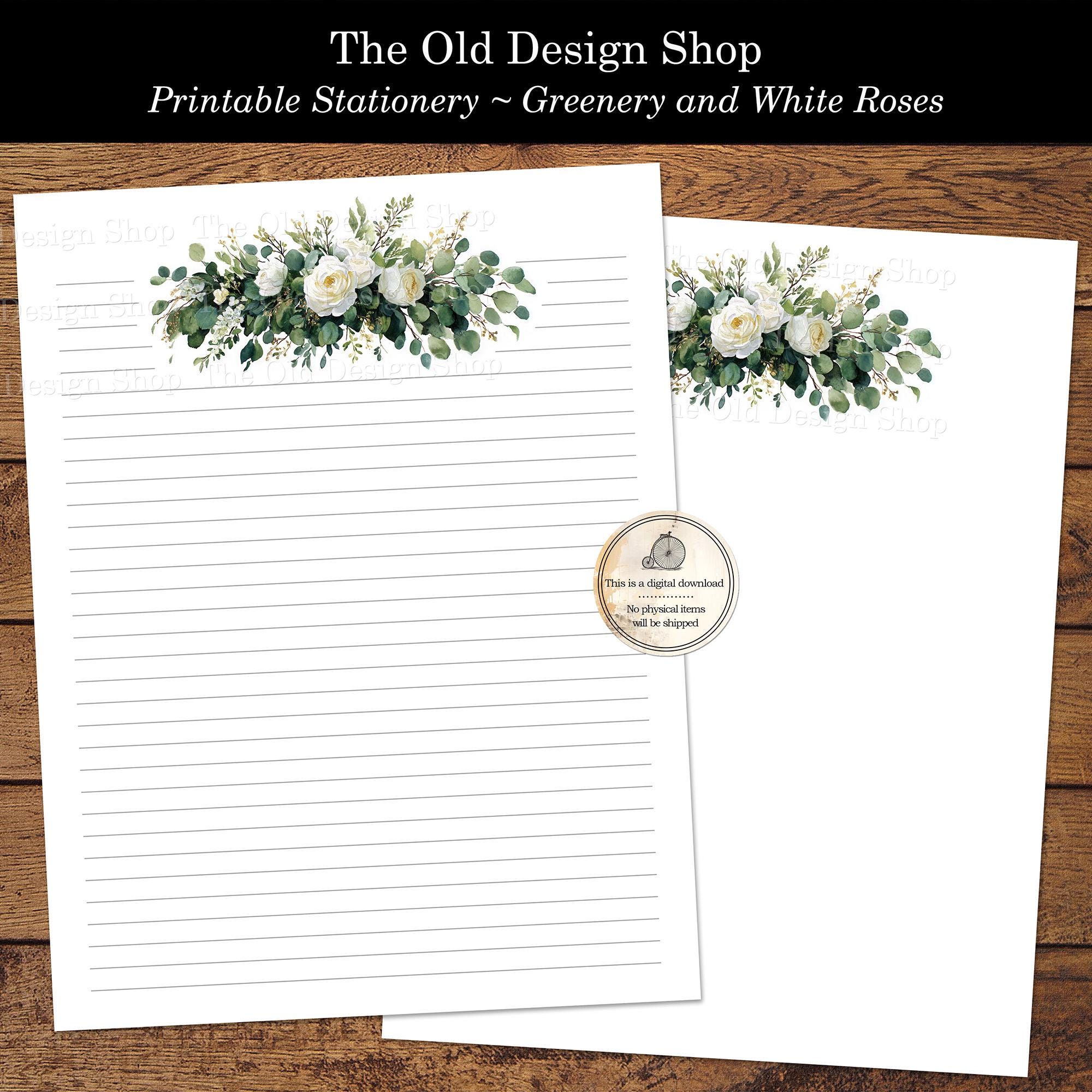 Floral Printable Letter Writing Paper, Botanical Greenery Stationery ...
