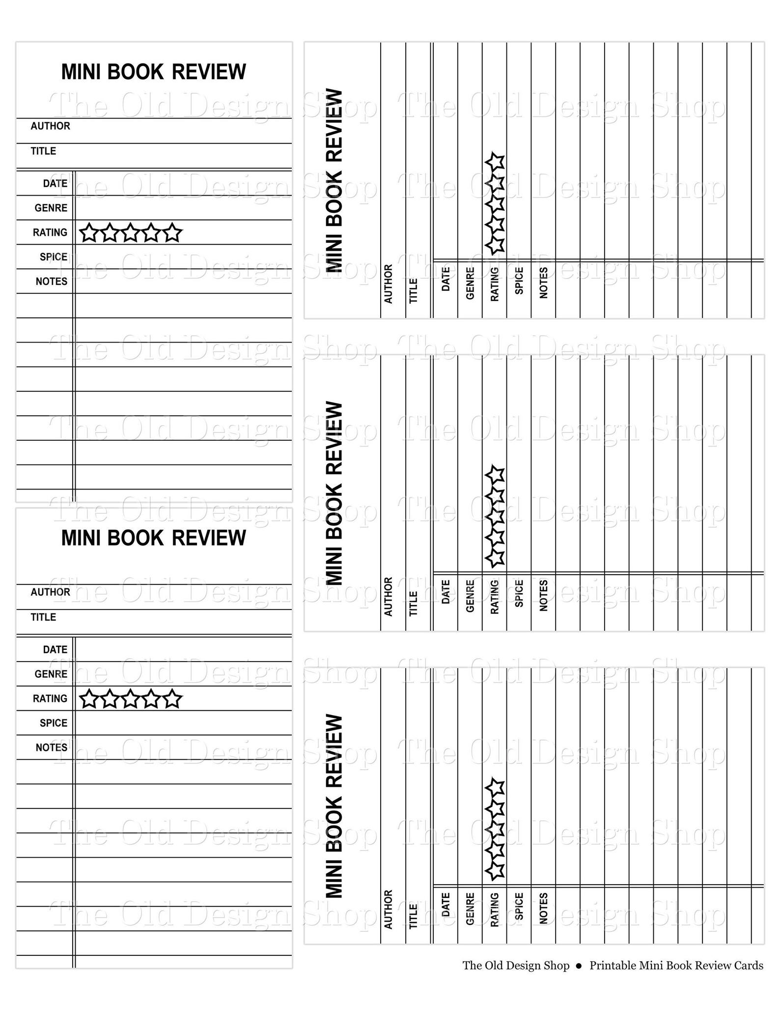 Mini Book Review Reading Tracker Printable Books Read Vintage Style ...