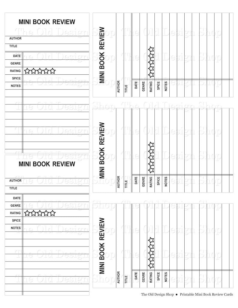 Mini Book Review Reading Tracker Printable Books Read Vintage Style ...