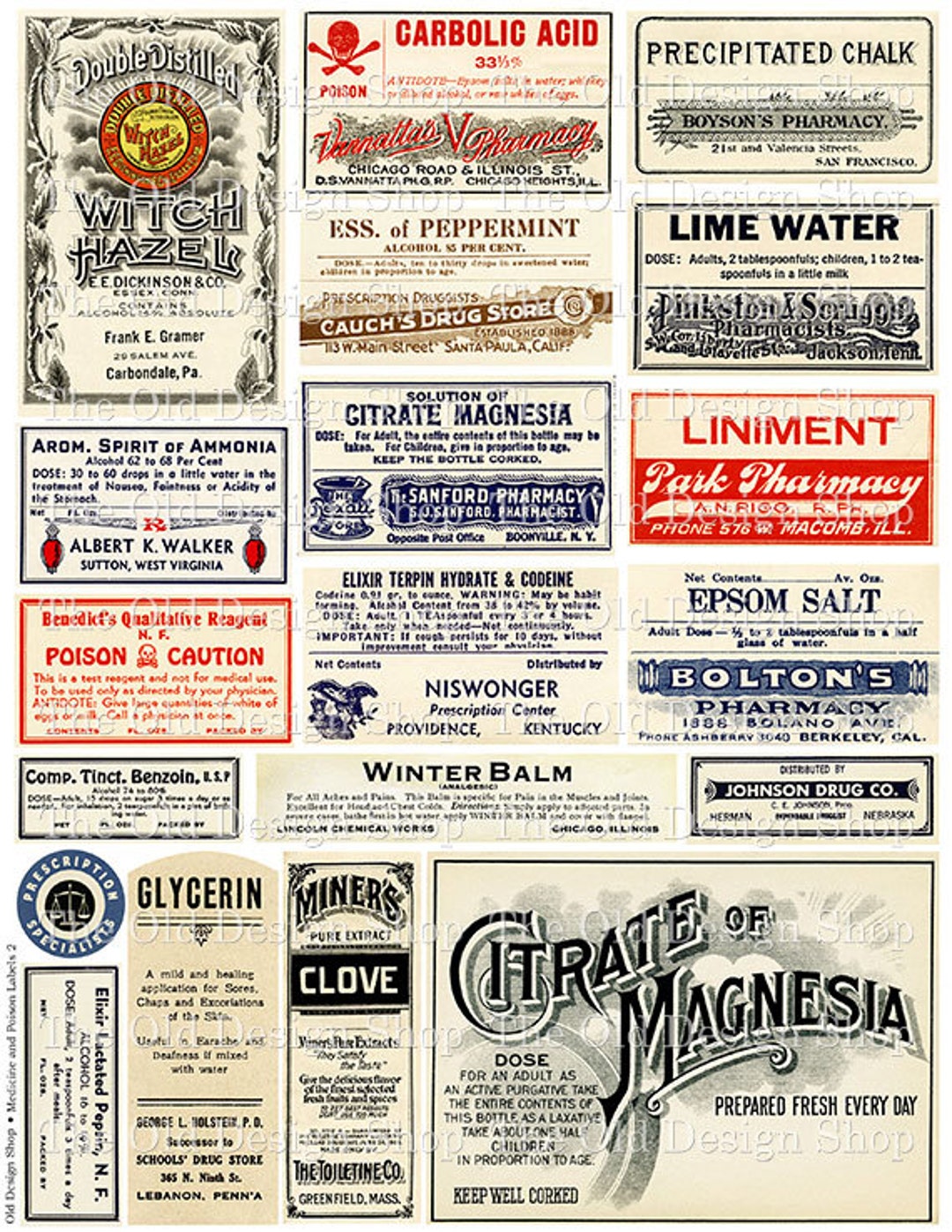 Vintage Medical Pharmacy Poison Labels Set 2 Commercial Use Printable ...