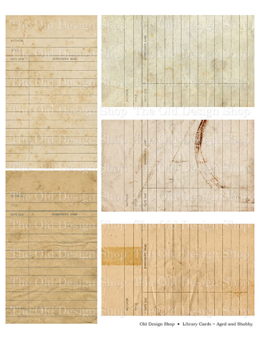 Printable Library Cards Aged Shabby Vintage Style Retro Book Lovers ...