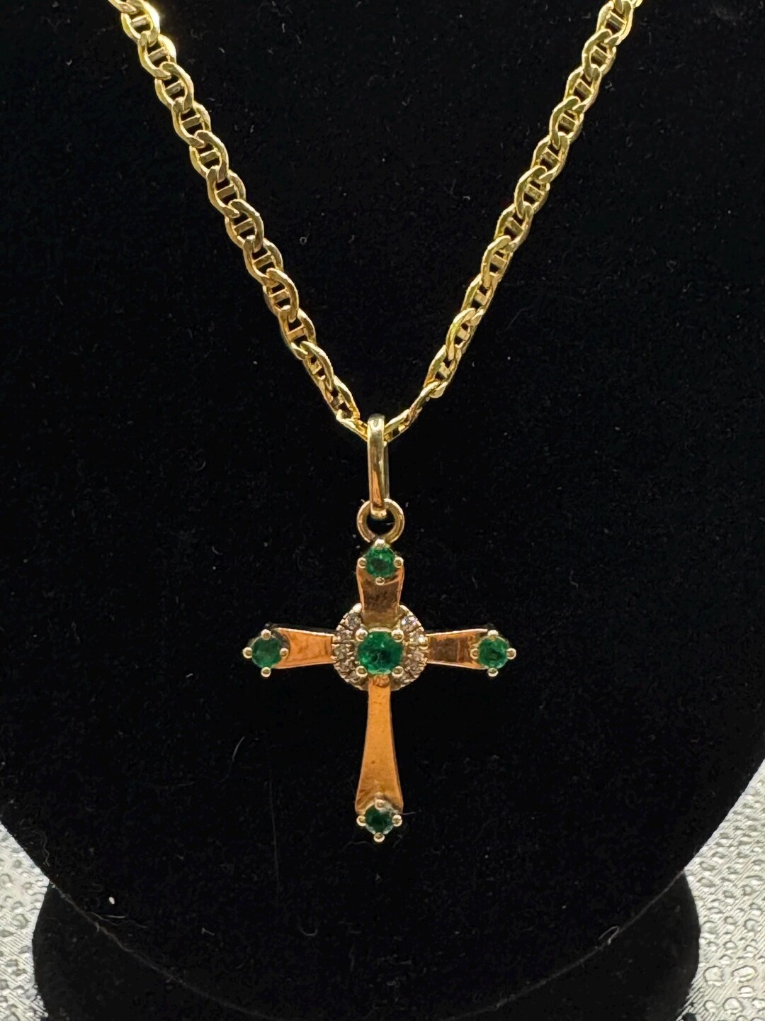 Exquisite 18k Gold Cross Featuring Five Certified Muzo Colombian ...