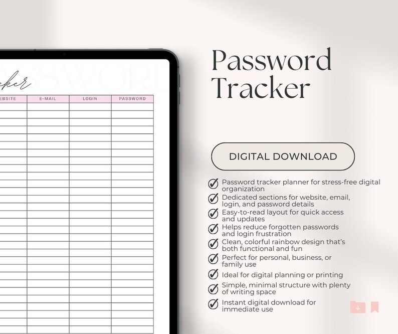 Password Tracker Printable | Home & Business Password Keeper (digital ...