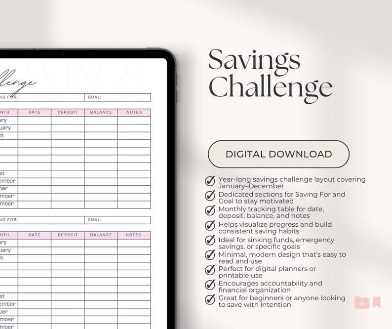 Savings Challenge Printable | Money Tracker, Budget Planner (PDF Format ...