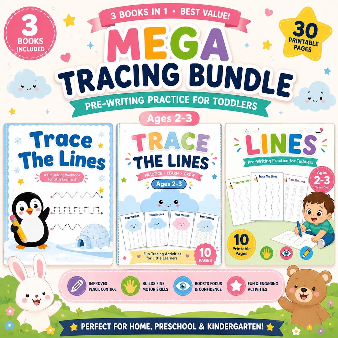 Preschool Tracing Bundle | Ages 2-3 Line & Shape Worksheets (PDF ...