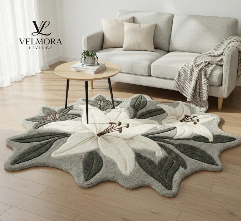 Floral Wool Rug – Artsy Floor Rugs – 3D Flower Rug – Scandanavian Rugs ...