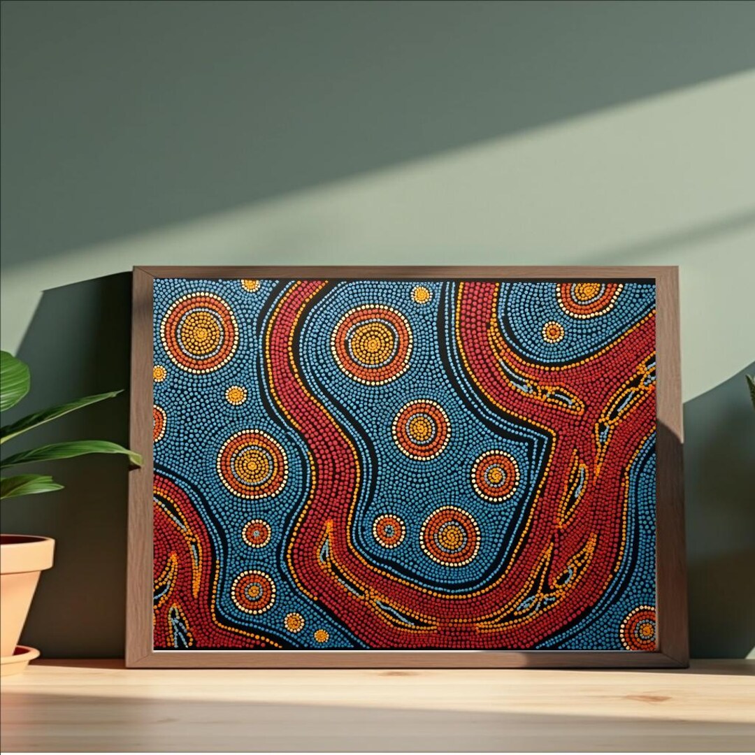 Aboriginal Dot Painting River Scene on Sustainable Eco Friendly Canvas ...