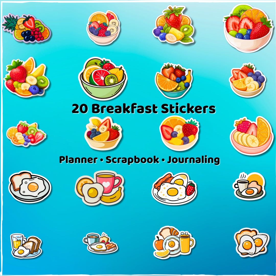 Breakfast Food Stickers | Planner, Scrapbook, Journal (20-pack) - Etsy