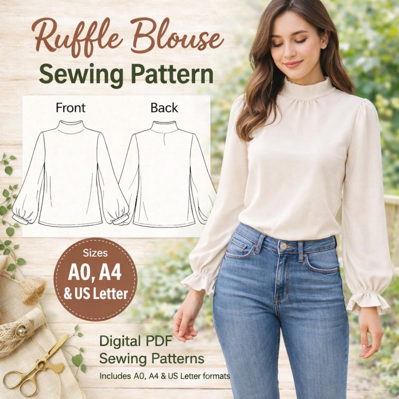 Ruffle Chiffon Blouse - Etsy