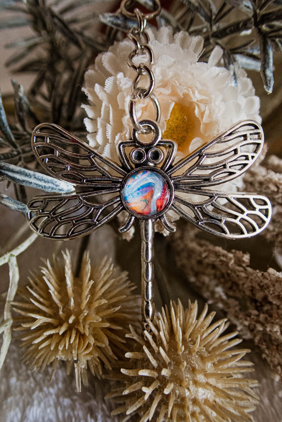 Wearable Arthand Painted Dragonfly Keychain Colorful Jewelry One of a ...