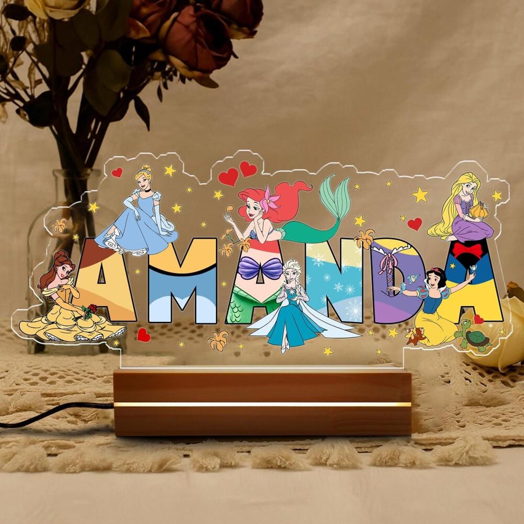 Custom Disney Princess Night Light, Gift for Birthdays, Nursery Decor ...
