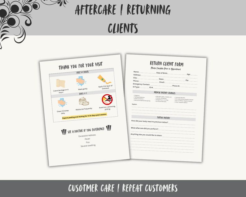 Tattoo Client Forms Bundle | Intake, Consent, Aftercare (PDF Format) - Etsy