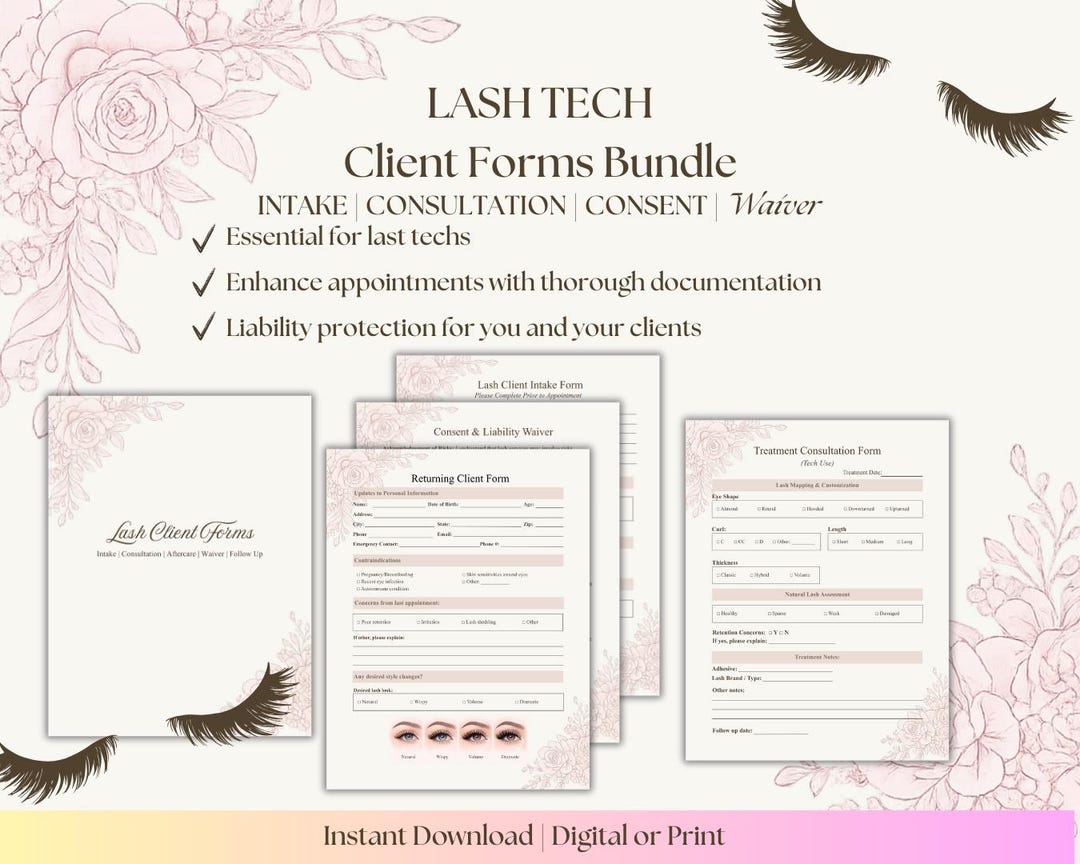 Lash Tech Client Forms Bundle Editable Intake Consent Aftercare (canva ...
