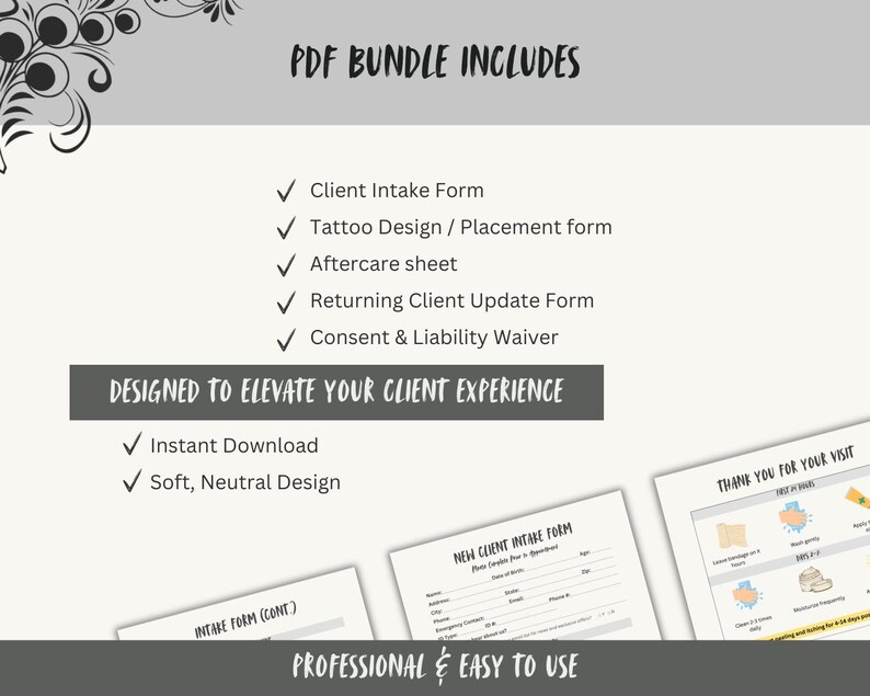 Tattoo Client Forms Bundle | Intake, Consent, Aftercare (PDF Format) - Etsy