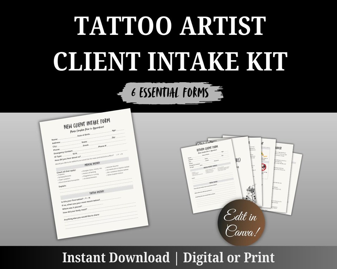 Tattoo Client Intake Form Bundle | Consent & Aftercare | Editable Canva ...