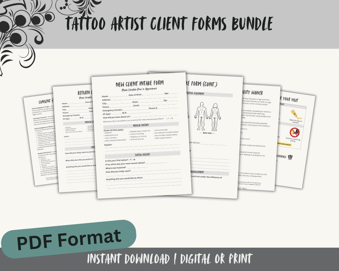 Tattoo Client Forms Bundle | Intake, Consent, Aftercare (PDF Format) - Etsy