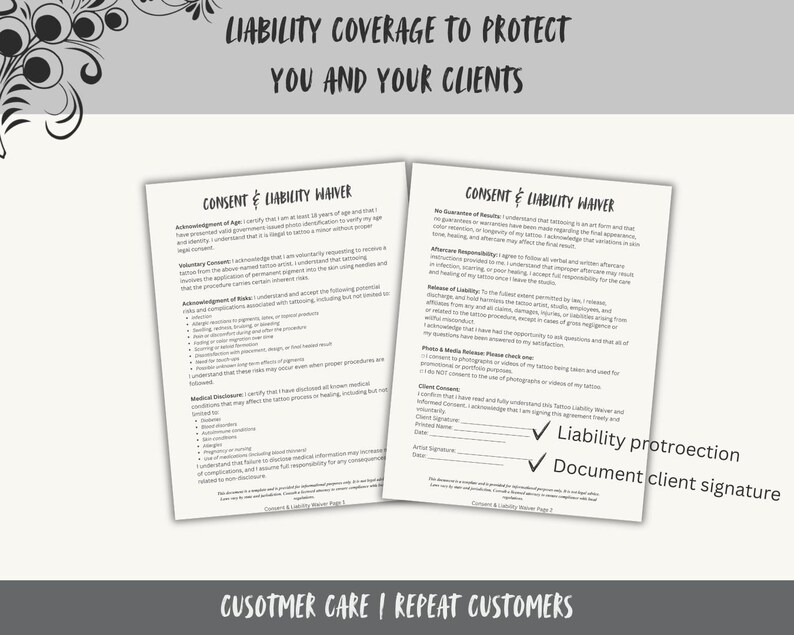 Tattoo Client Forms Bundle | Intake, Consent, Aftercare (PDF Format) - Etsy