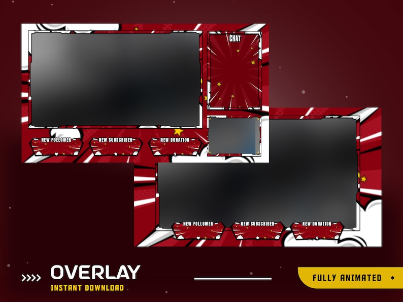 Comic Pop Animated Stream Overlay Package, Pop Art Stream Overlay, Boom ...