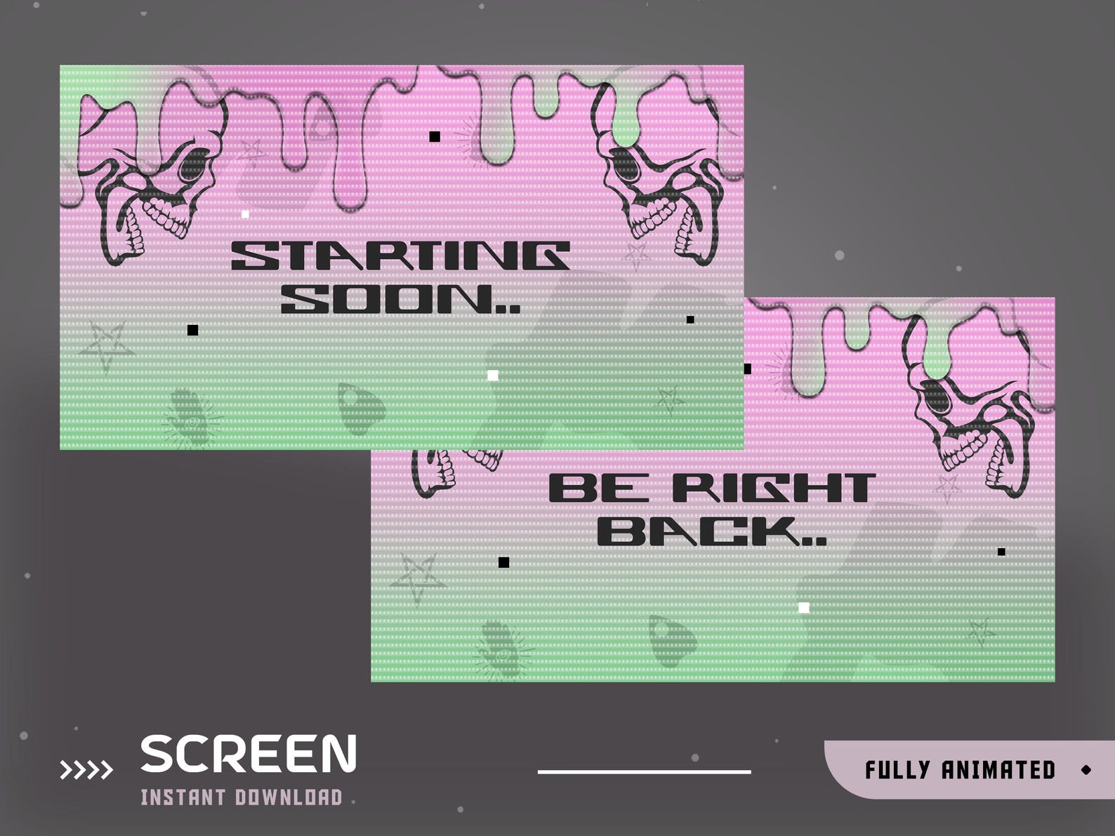Glitch Skull Animated Stream Overlay Package, Pastel Cyberpunk Twitch ...