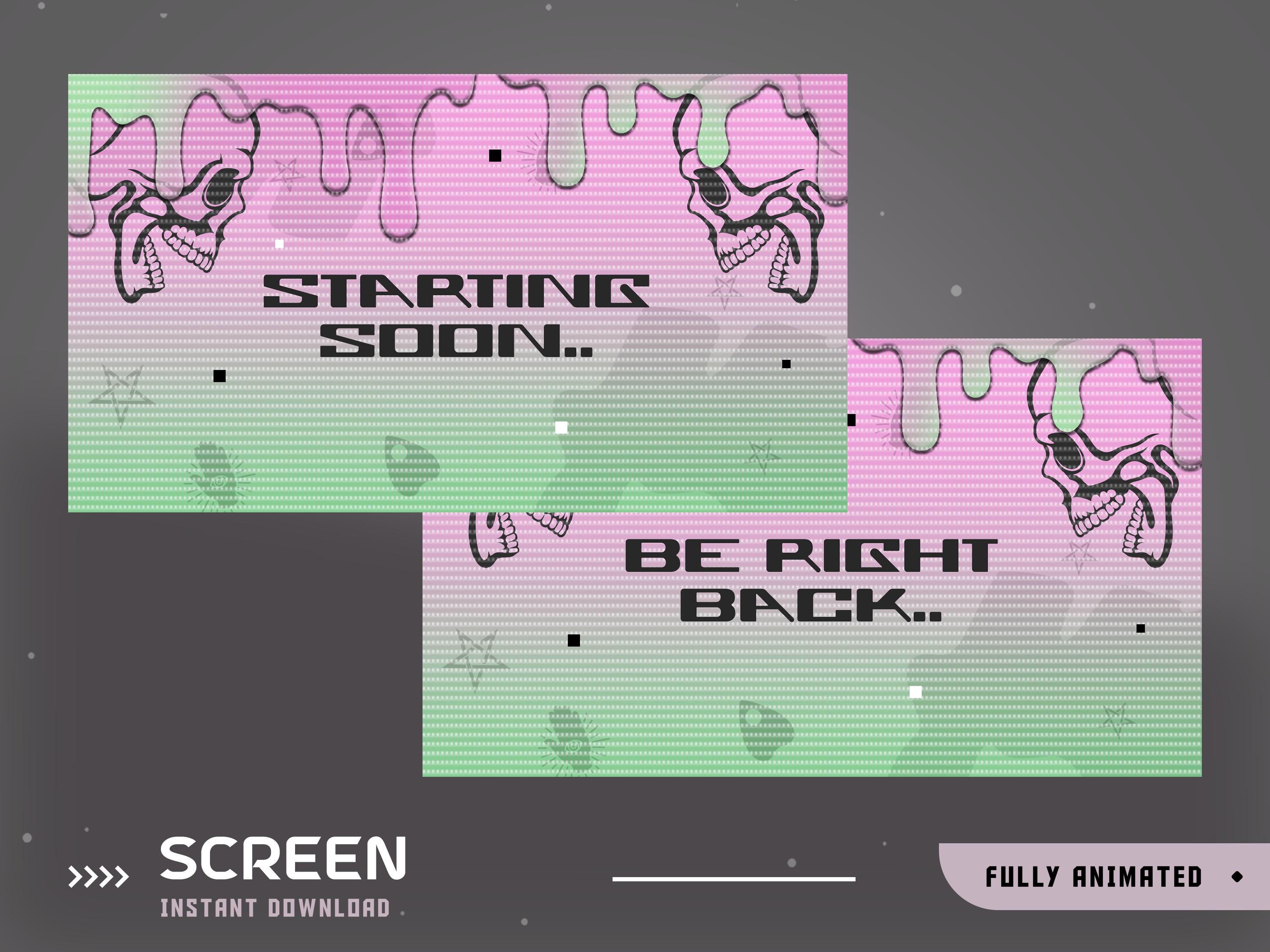 Glitch Skull Animated Stream Overlay Package, Pastel Cyberpunk Twitch ...