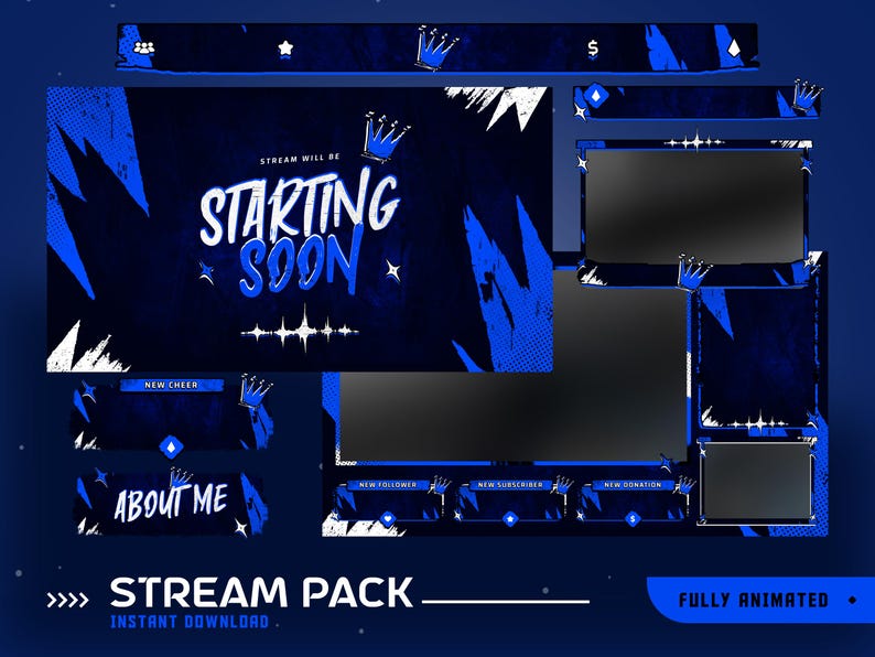 Grain Animated Stream Overlay Package, Dark Blue Overlay Design, Grunge ...