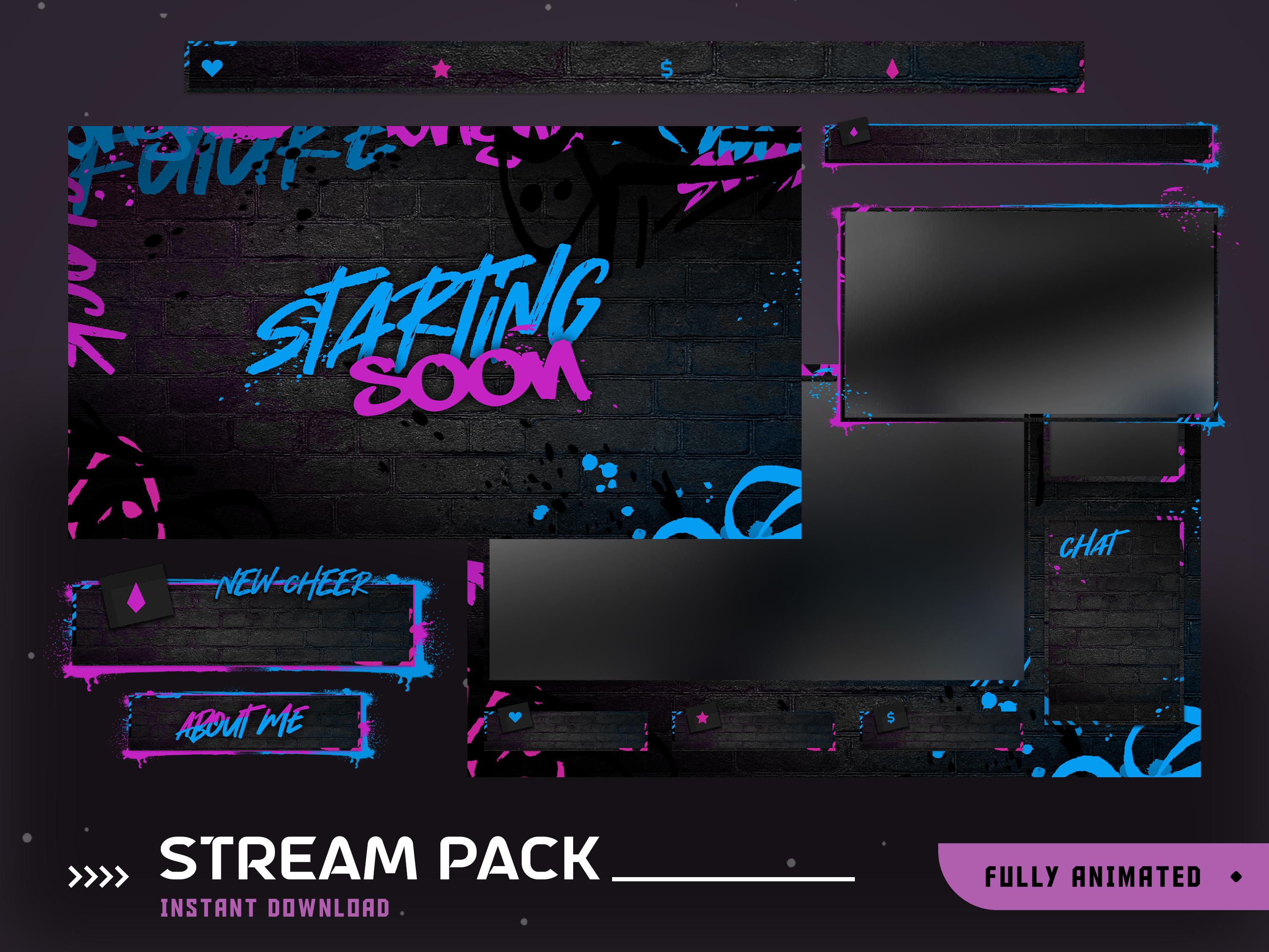 Brick Splash Animated Stream Overlay Package, Graffiti Twitch Overlay ...