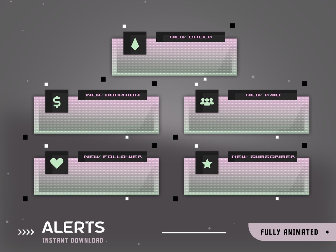 Glitch Skull Animated Stream Overlay Package, Pastel Cyberpunk Twitch ...