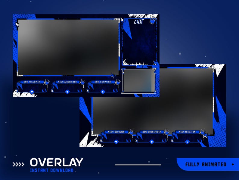 Grain Animated Stream Overlay Package, Dark Blue Overlay Design, Grunge ...