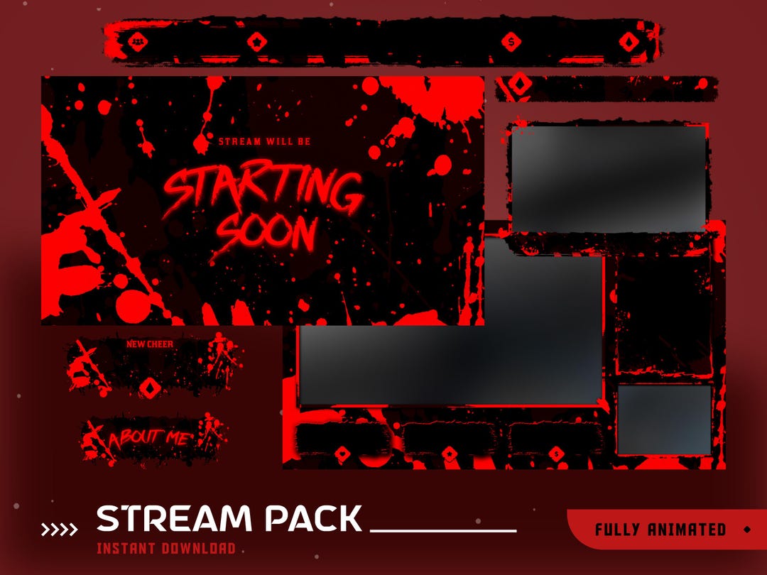 Bloody Splatter Animated Stream Overlay Package, Red Black Stream ...
