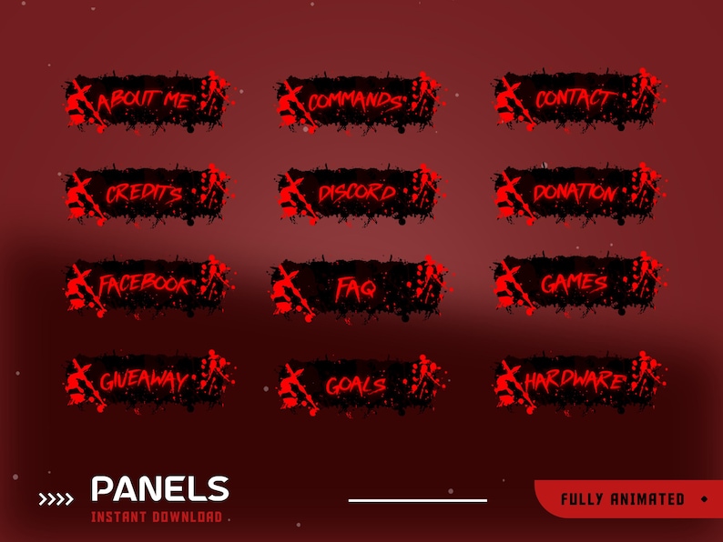 Bloody Splatter Animated Stream Overlay Package, Red Black Stream ...