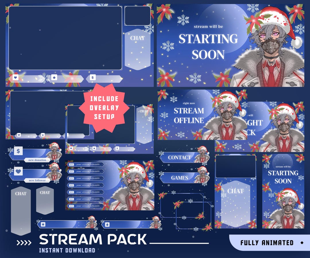 Christmas Portrait Animated Stream Overlay Package, Tiktok Overlay ...