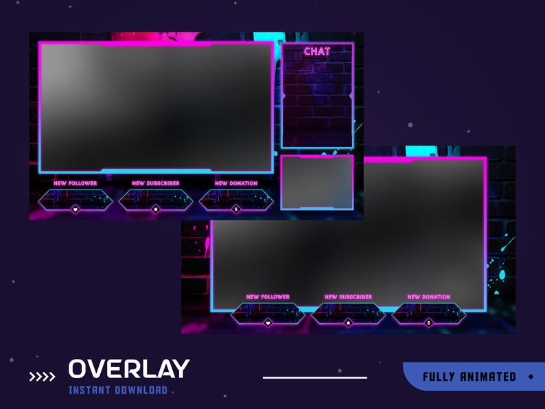 Chromatic Spill Animated Stream Overlay Package, Neon Overlay ...