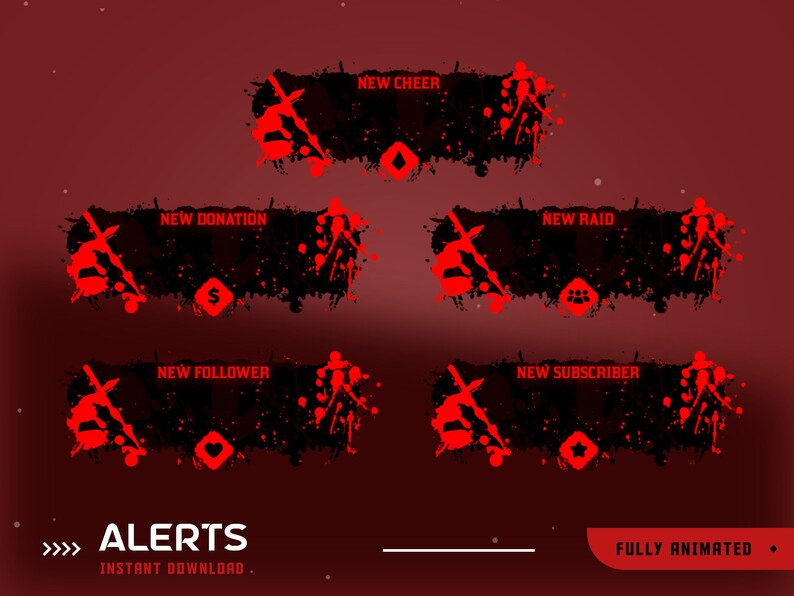 Bloody Splatter Animated Stream Overlay Package, Red Black Stream ...