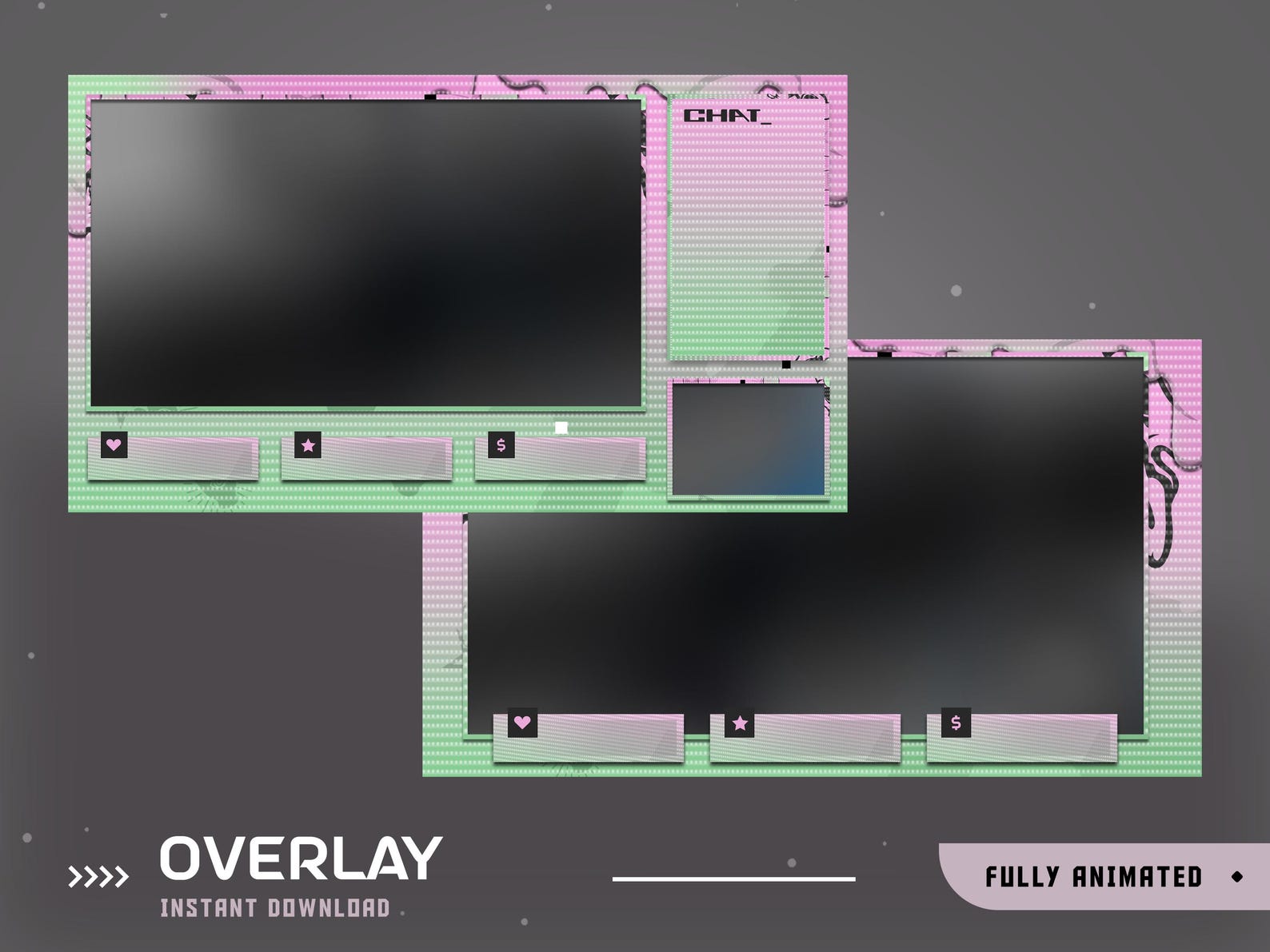 Glitch Skull Animated Stream Overlay Package, Pastel Cyberpunk Twitch ...