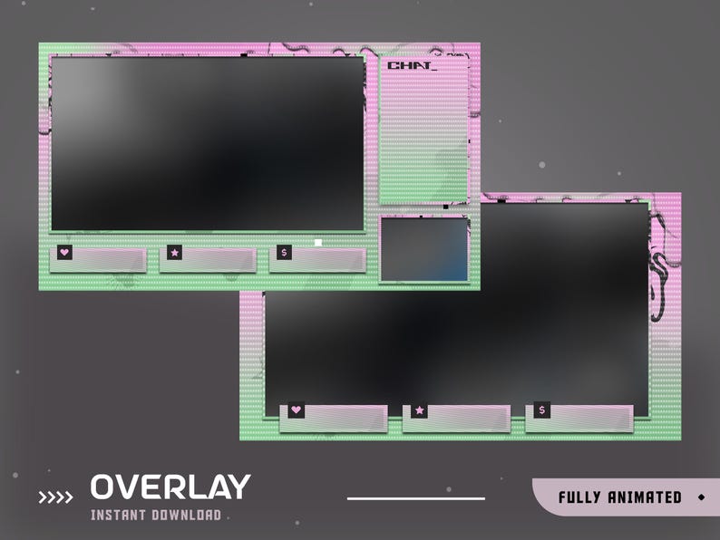 Glitch Skull Animated Stream Overlay Package, Pastel Cyberpunk Twitch ...