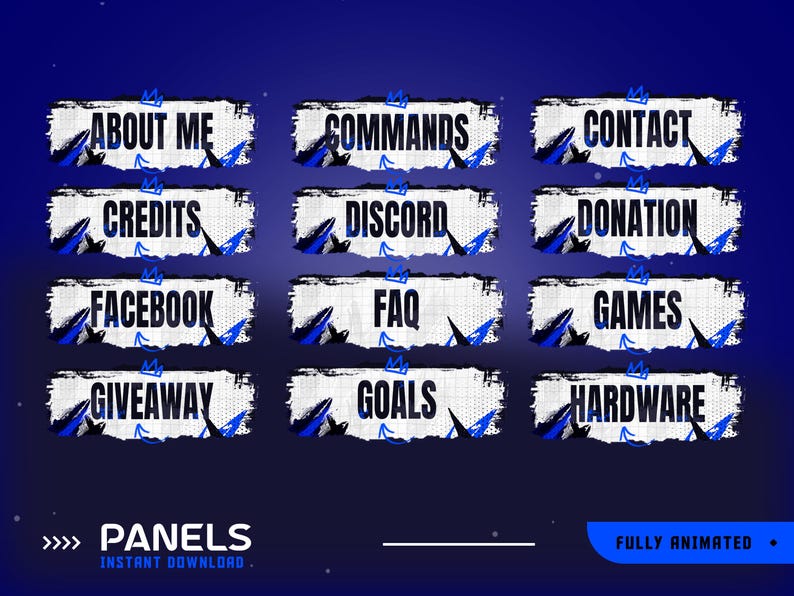 Hard Brush Animated Stream Overlay Package, Blue Black Art Stream ...