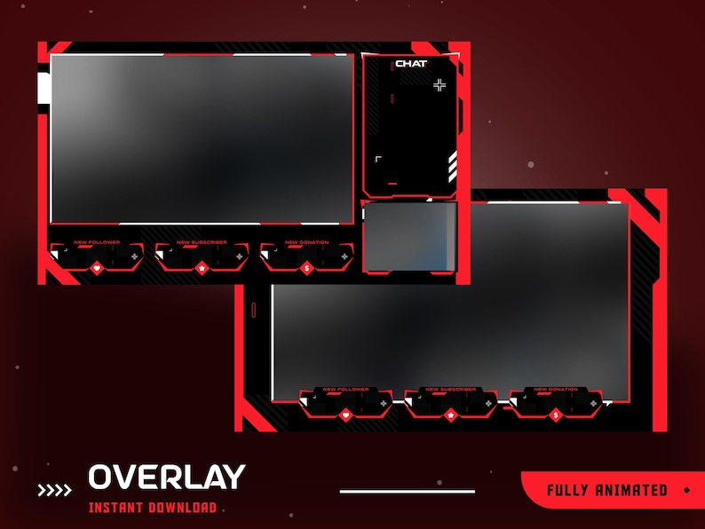 Hyper Grid Animated Stream Overlay Package, Red Black Theme Overlay ...