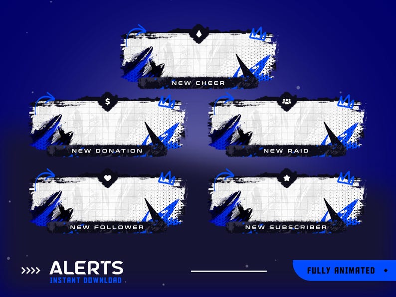 Hard Brush Animated Stream Overlay Package, Blue Black Art Stream ...