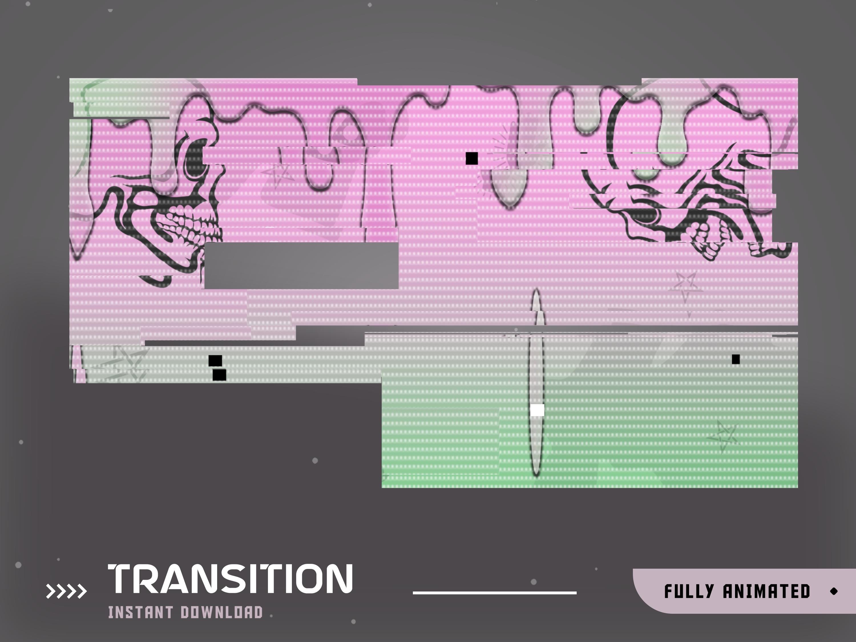 Glitch Skull Animated Stream Overlay Package, Pastel Cyberpunk Twitch ...