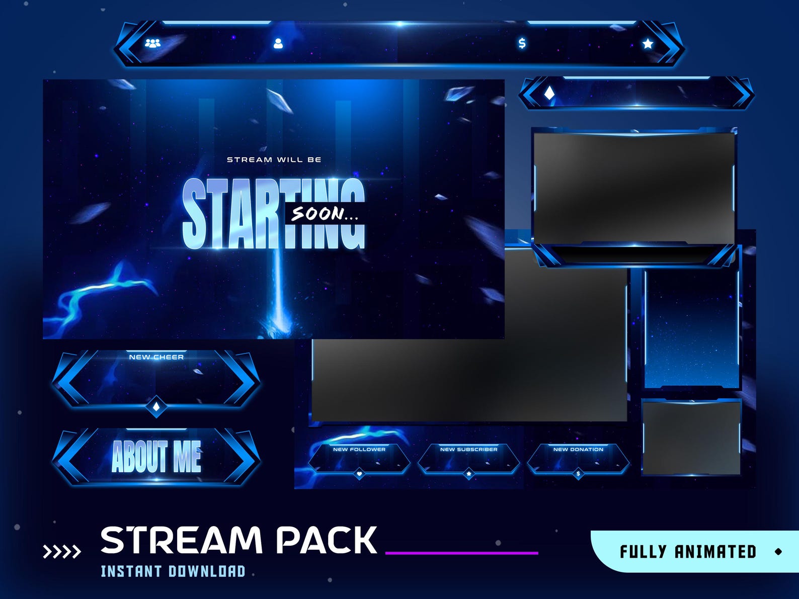 Atmosphere Animated Stream Overlay Package, Dark Blue Gemstone Twitch ...
